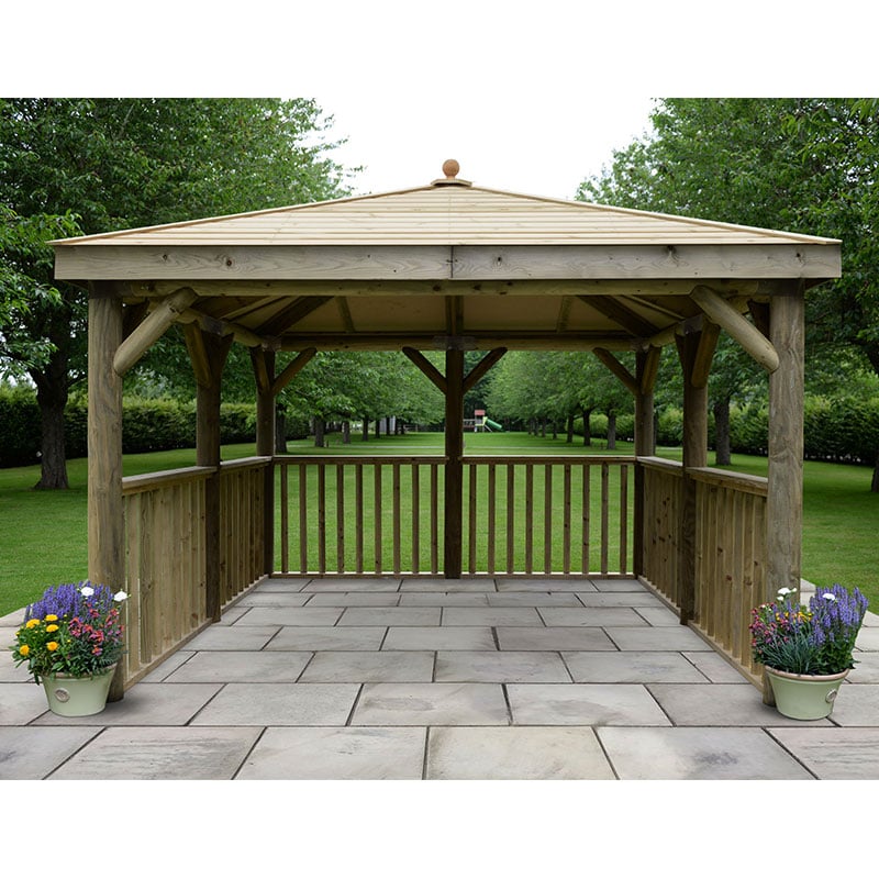 11'x11' (3.5x3.5m) Rectangular Wooden Garden Pavilion with Lumber Roof ...