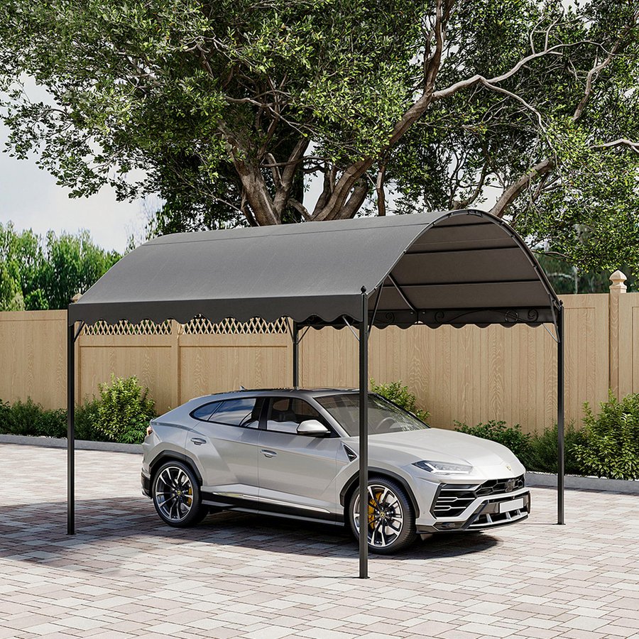 Exterior Metal Curved Pavilion Car Shelter with Cover - Charcoal / 29.1 ...