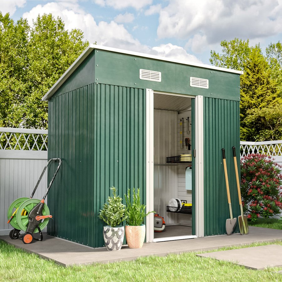 Metal Garden Storage Shed with Skillion Roof Top and Metal Base - Which ...