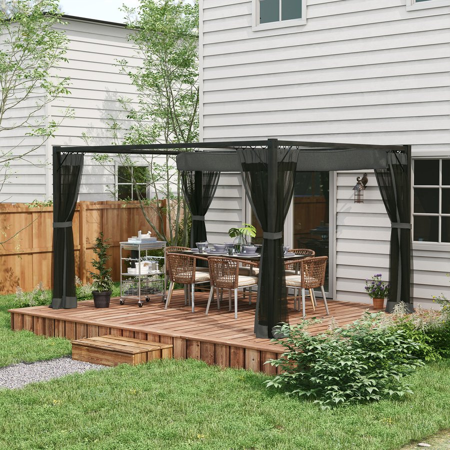 Outsunny Collapsible Pergola Shade with Meshes - Grey / 39kg - Which Shed?